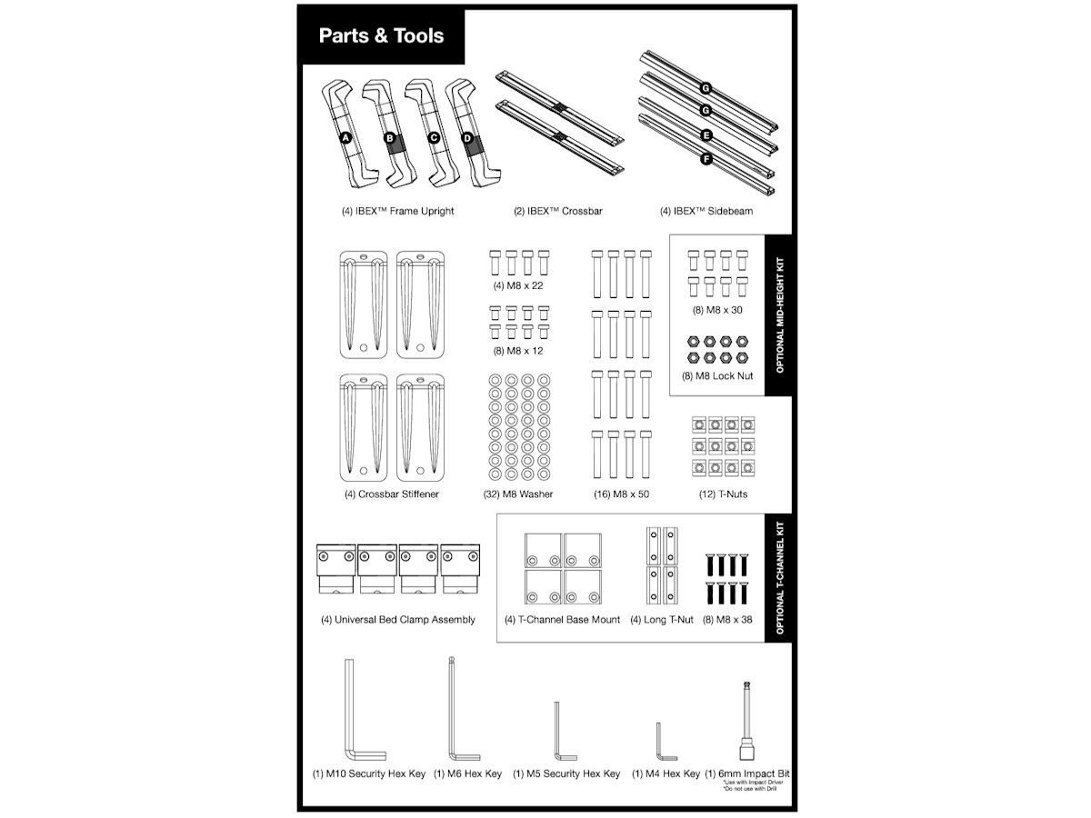 Mopar IBEX Adjustable Height Black Bed Rack With Two Cross Bars For 5'7 ...