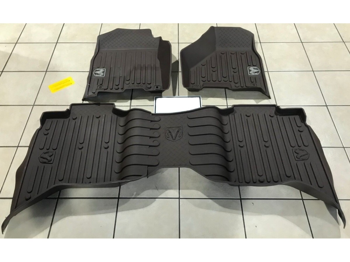 Genuine Mopar Rubber Mats Bucket Style Front & Rear Brown With Ram's ...