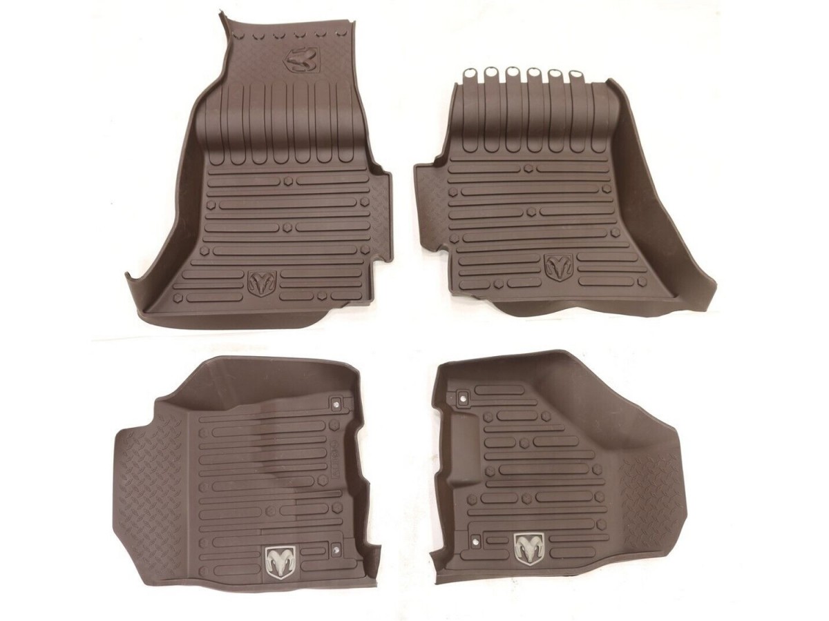 Mopar Rubber Mats Bucket Style Front & Rear Brown With Ram's Head Logo ...