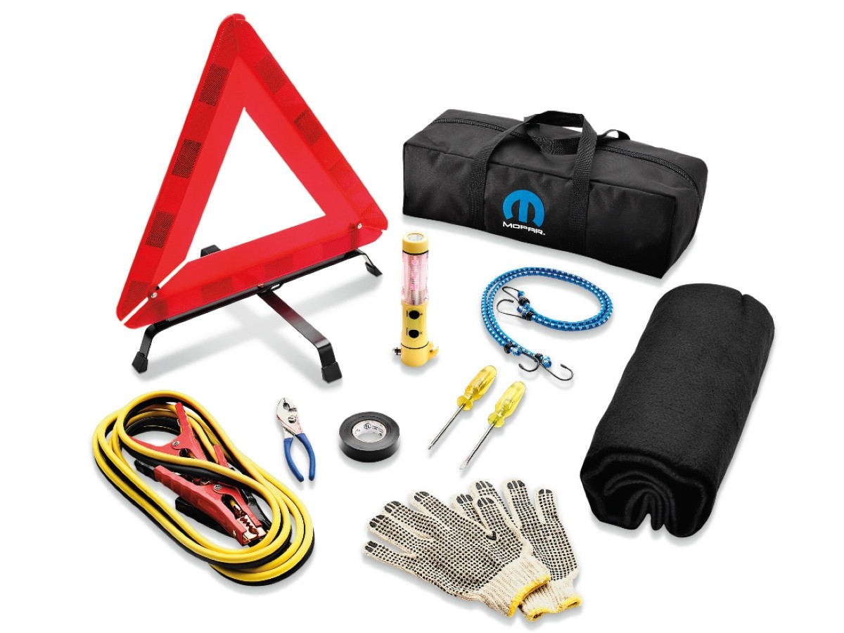 Buy Mopar Roadside Safety Kit With Jumper Cables Warning Triangle Black ...