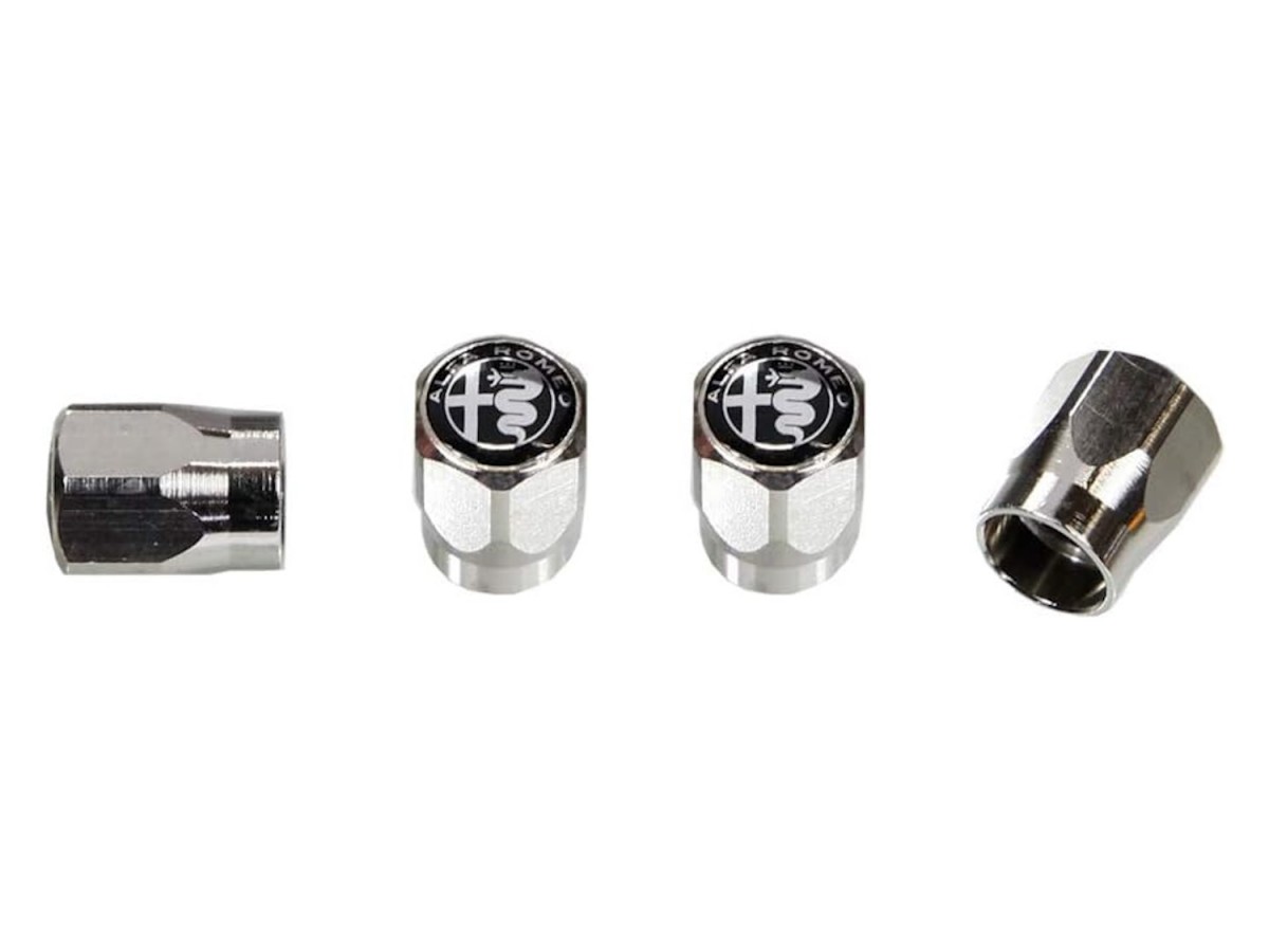Alfa Romeo Valve Stem Caps Kit Of Four Chrome And Black With Alfa Romeo ...