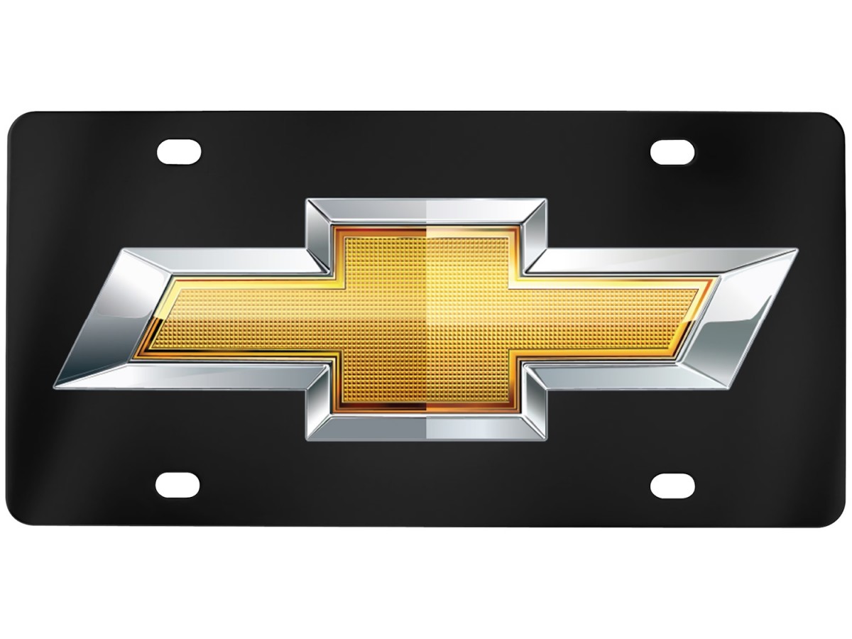 Genuine Chevrolet Front Vanity Plate Black With Gold Bowtie Logo Powder Coated Stainless Steel By Baron Baron